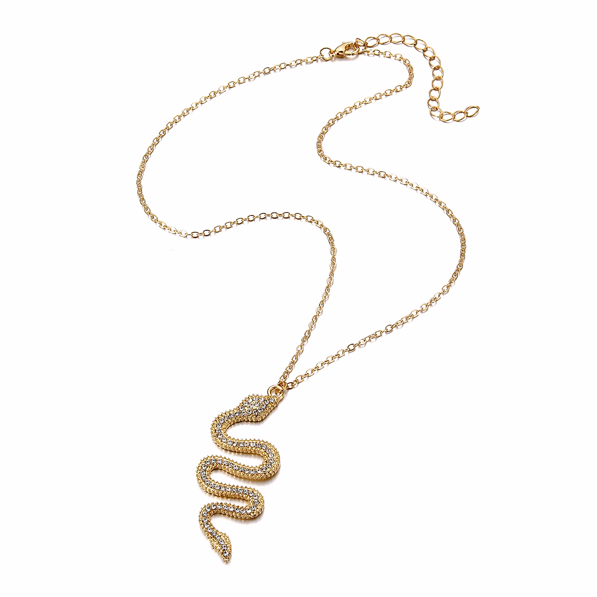 Balirek Snake Earring & Necklace 14K Gold Plated Dangle Earrings Personalized Punk Animal Hypoallergenic Fashion Rhinestone Ear Jewelry Set for Women