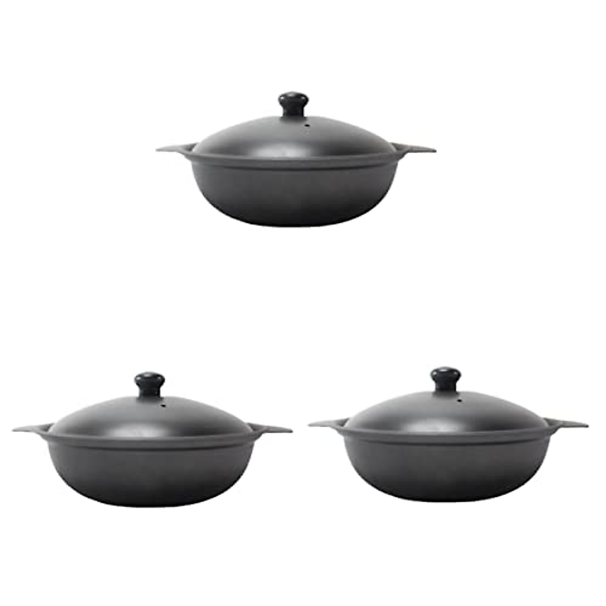 DOITOOL 3 Pcs Casserole Frying Pan with Lid Camp Oven Ceramic Stock Pot Iron Oven Pot Korean Stone Bowl Container with Lid Iron Pot with Lid Pot for Rice with Rice Small Iron Pot Pig Iron