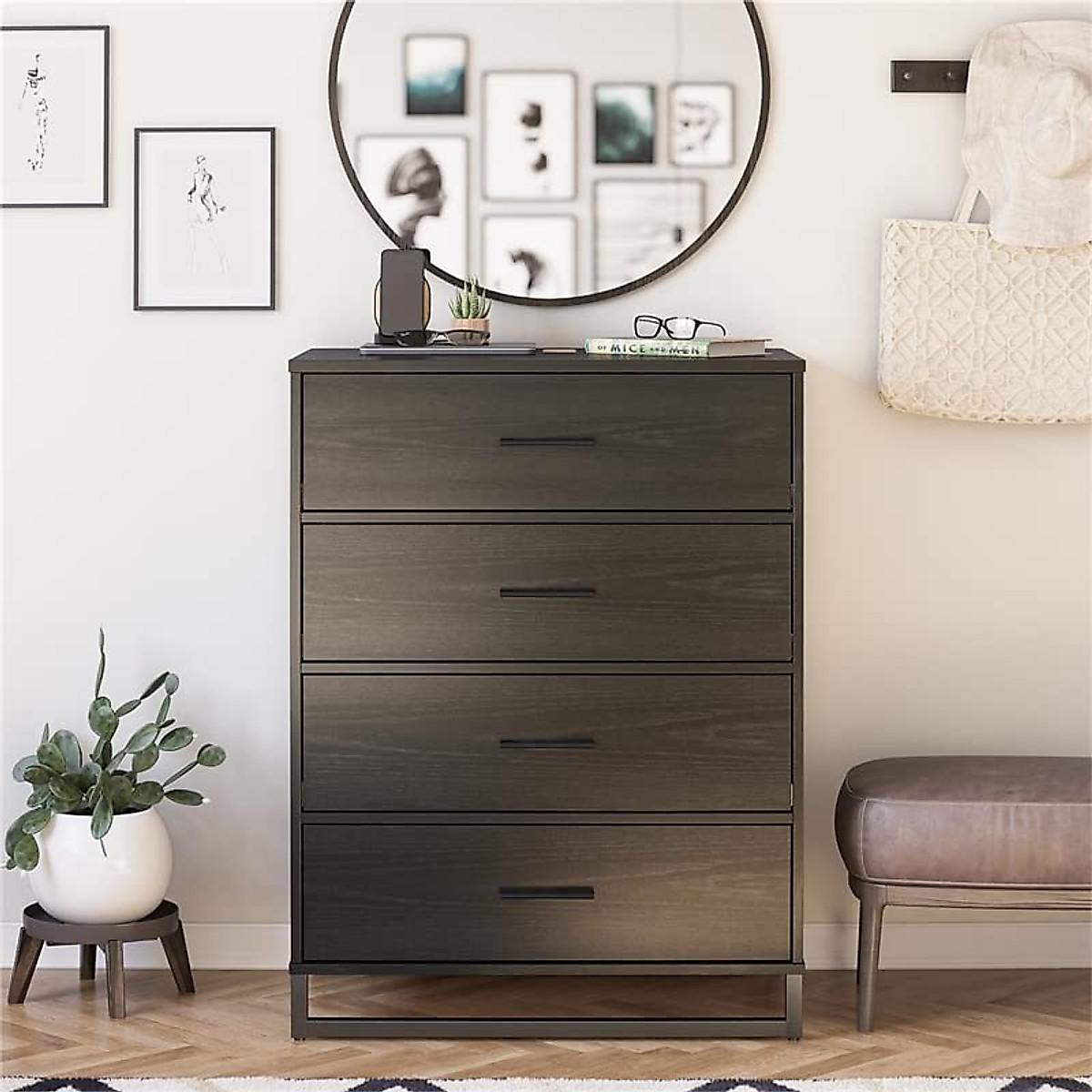 Ameriwood Home Monterey 4 Drawer Dresser in Black Oak