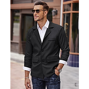 COOFANDY Mens Linen Cotton Casual Suits Blazer Jackets Lightweight Sports Coats# Black