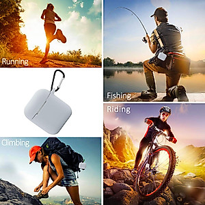 Earphone Silicone Case Cover Skin with Fur Ball Key Chain and Locking Carabiner Compatible with AirPods Charing Case - Hang Case Cover with Anti-Lost Strap as Headphone Accessories (Gray)