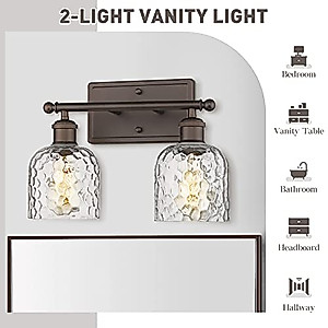 zeyu 2-Light Bathroom Vanity Light, Farmhouse Wall Sconce Lighting with Clear Hammered Glass, Oil Rubbed Bronze Finish, ZJF63B-2W ORB