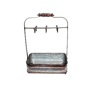 Benzara BM177866 Rustic Galvanized Metal Crockery Holder with Cup Hooks, Gray