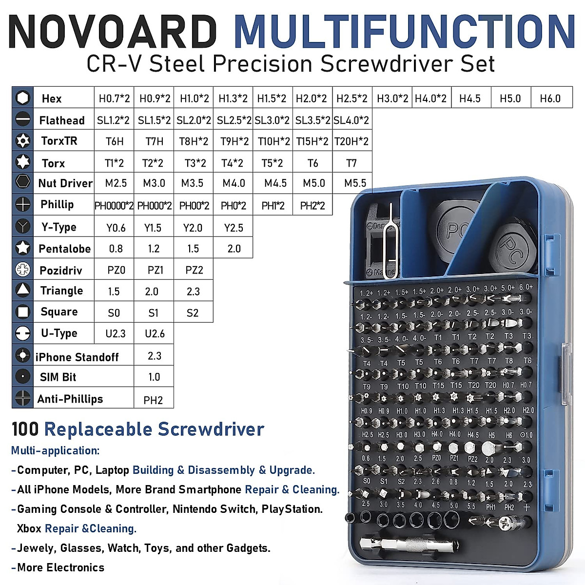 Computer Repair Tool Kit, Novoard Precision Screwdriver Set with Small Screwdriver, Magnetic Laptop Screwdriver Kit, Repair Tool Kit for Computer, PC, Laptop, Phone, iPhone, Macbook, PS4, Electronics…