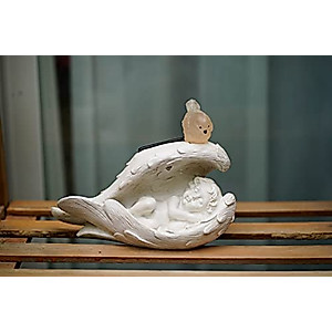 HONGRUIART Solar Sleeping Baby Angel Statue, Solar Light Cherub Angel in Wings with Bird, Memorial Guardian Angel Bady Statue Indoor and Outdoor Home Garden Decoration