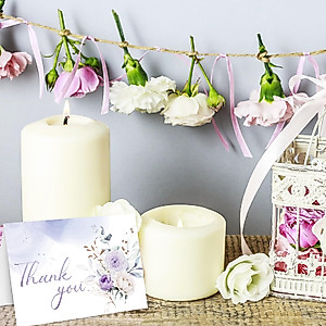 Whaline 24 Pack Purple Floral Thank You Cards with Envelopes Stickers 3 Design Watercolor Flower Greeting Cards Spring Blank Note Cards for Baby Shower Wedding Birthday Party, 4 x 6 Inch