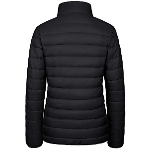 MAGCOMSEN Womens Black Jackets Ultra-light Puffer Quilted Winter 4 Pockets Long Sleeve Full-zip Padded Coat, Black XXL