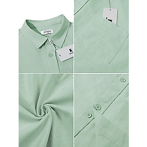 JEKAOYI Button Down Linen Shirts for Men Casual Long Sleeve Regular Fit Cotton Beach Shirts with Pocket Mint Green