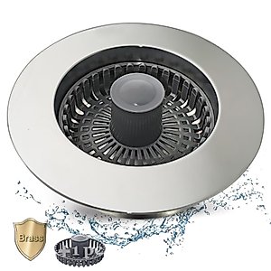 Anlige Kitchen Sink Drain Strainer,3 in 1 Pop Up Kitchen Sink Stopper,Made of Brass Material,with an Extra Basket Strainer,Sink Bounce Core Drain Strainer,Universal for US Standard 3-1/2 Inch,Silver