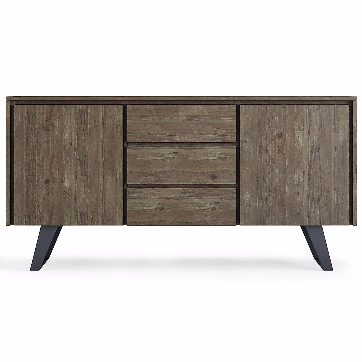 SIMPLIHOME Lowry SOLID ACACIA WOOD and Metal 60 Inch Wide Rectangle Modern Industrial Sideboard Buffet in Distressed Grey, For the Dining Room and Kitchen
