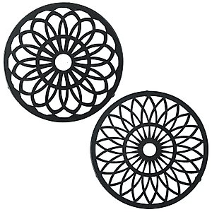 TEAKISS 2 Pack Decorative Round Flower Trivets - 7 Inch Iron Pot Pads, Black Elegant Kitchen and Dining Table Protector, Teapot Stands Holders