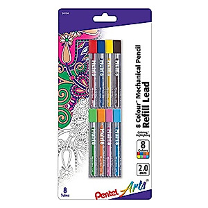 Pentel Arts® Lead Pencil Refills, 2.0 mm, Assorted Colors, Pack of 8