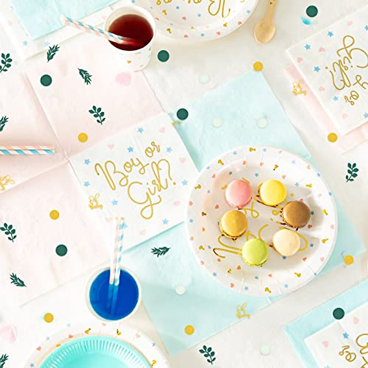 400 Pieces Baby Shower Confetti Sage Greenery Baby Gender Reveal Confetti Table Scatter Confetti with Eucalyptus, Gold Baby Letter, Sprinkles Confetti for ​wedding Birthday Party Decor