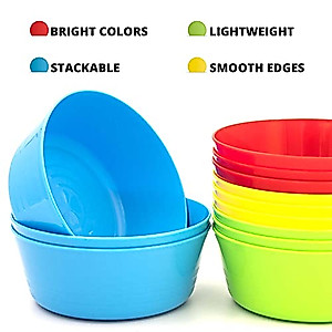 Kryllic Kids Bowls Plastic Bowls Set of 12 Plastic Cereal Bowls 10oz in 4 Colors Toddler Kid Bowl Microwave Safe Bowls Dishwasher Safe Small Bowls Colored Snack Bowls For Kids
