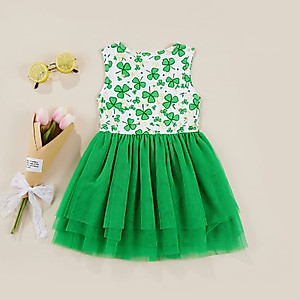 fyclemt Toddler Baby Girls St.Patrick´s Day Outfit Ruffle Short Sleeve Tutu Dress Clover Tulle Skirt Princess Sundress Clothes Set (Clover Print, 2-3T)