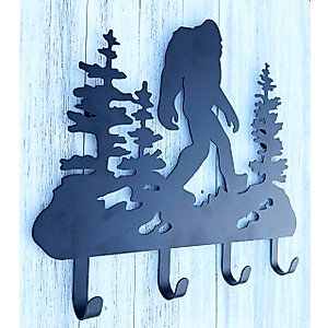 Top Brass Bigfoot Sasquatch Metal Wall Hooks - 4 Strong Hooks for Keys, Caps, Jackets, Bags - Rustic Cabin, Lodge, Mountain Art Decor