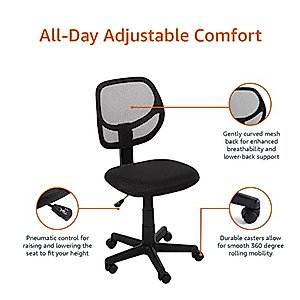 Amazon Basics Low-Back, Upholstered Mesh, Adjustable, Swivel Computer Office Desk Chair, Black