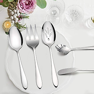 LIANYU Serving Utensils, 5 Pieces Stainless Steel Hostess Silverware Flatware Cutlery Serving Set, Mirror Finished, Dishwasher Safe