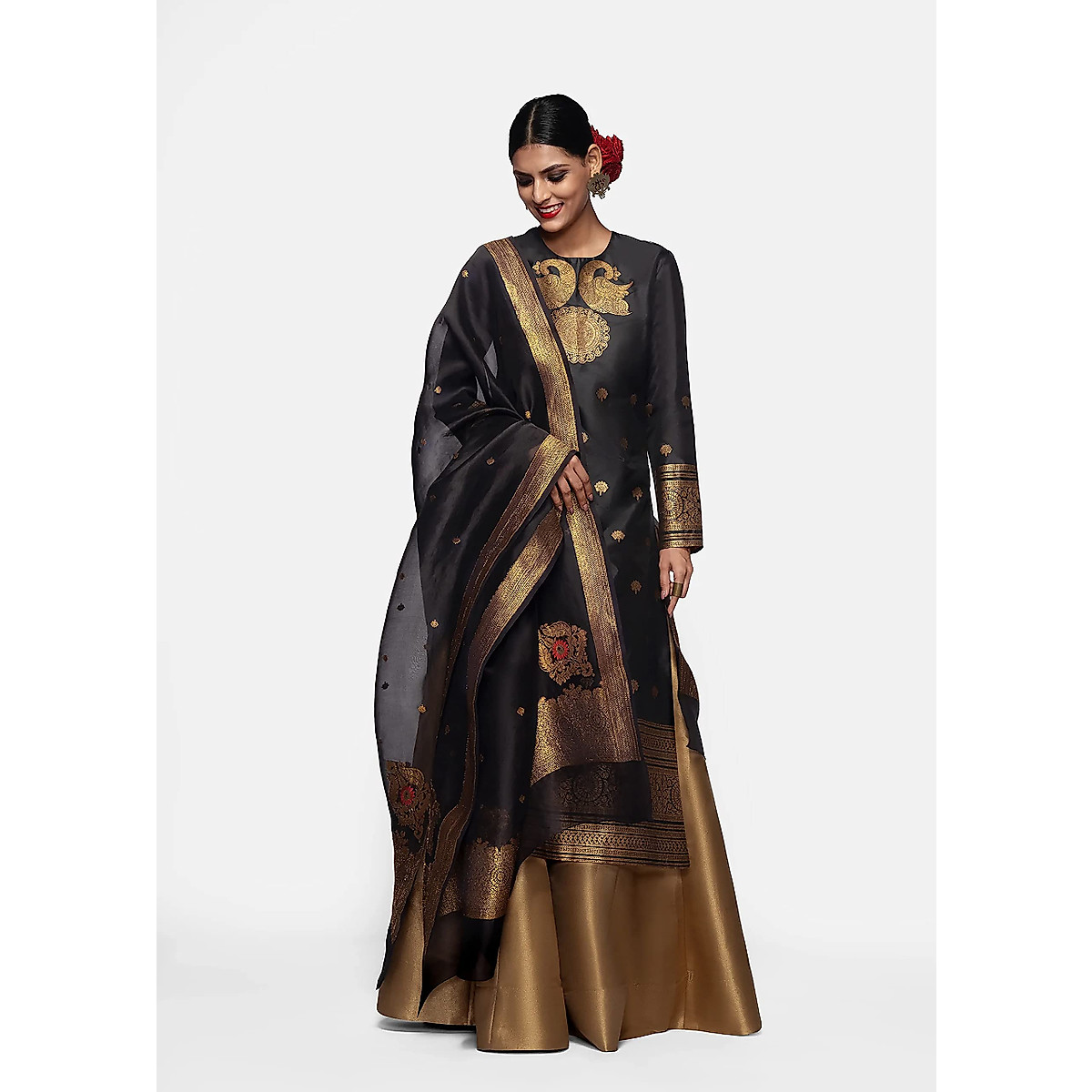 Elina fashion Indian Kurti for Womens With Palazzo & Dupatta | Ethnic Art Silk Readymade Kurtis Stitched Kurta For Women Black