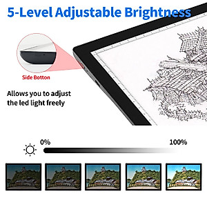 A4 Rechargeable Light Pad with Carry Bag, KOBAIBAN Wireless Magnetic Tracing Light Box, 5-Level Brightness LED Light Tablet Board, Cordless Battery Powered Light Drawing Table for DIY Diamond Painting