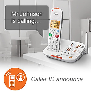 VTech SN5127 Amplified Cordless Senior Phone with Answering Machine, Call Blocking, 90dB Extra-loud Visual Ringer, One-touch Audio Assist on Handset up to 50dB, Big Buttons and Large Display, White