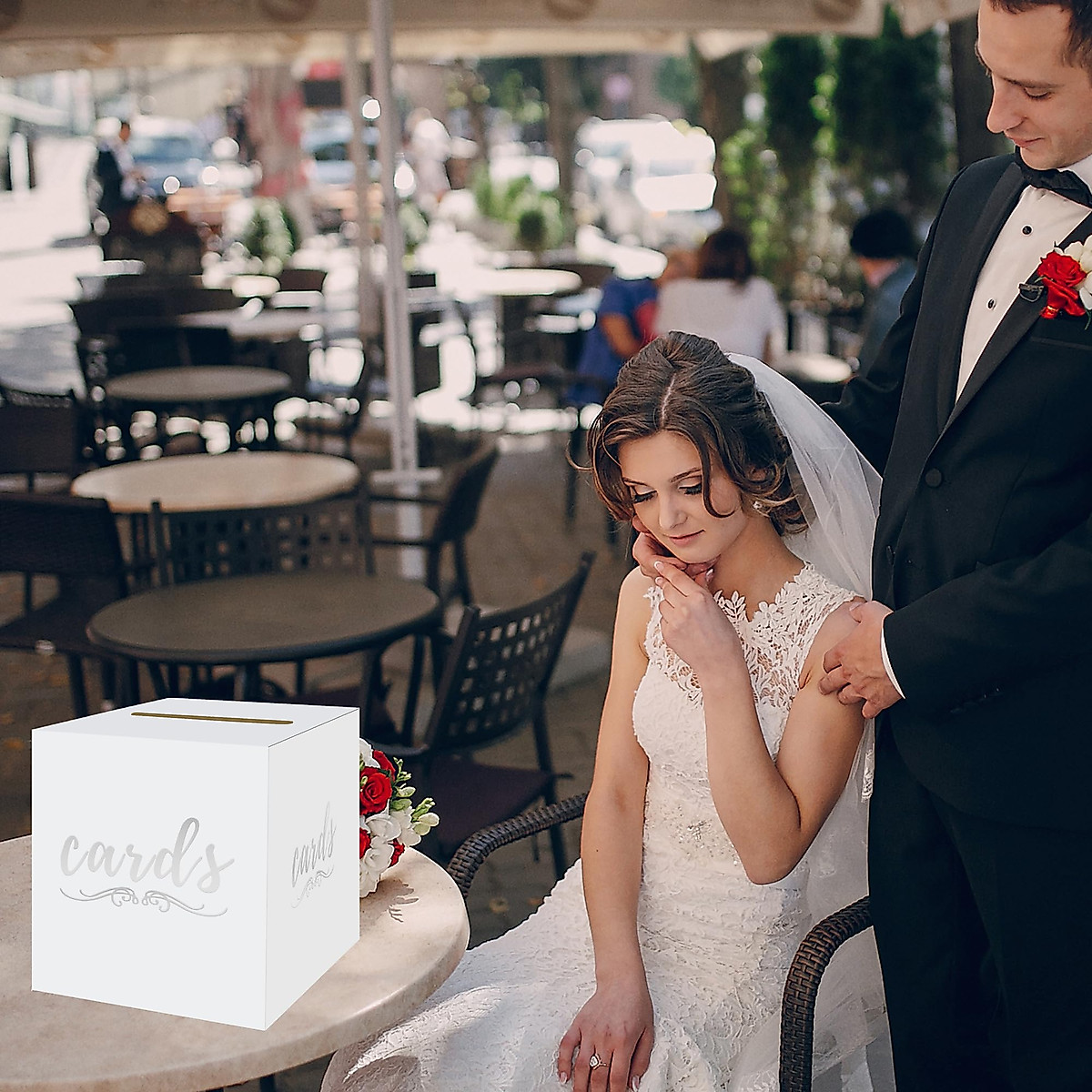 sunepany White Card Box Wedding Box for Cards Cardboard Card Box for Bridal or Baby Shower Birthday Party Graduation Funeral Silver Card Box with Slot Wedding Envelope Box