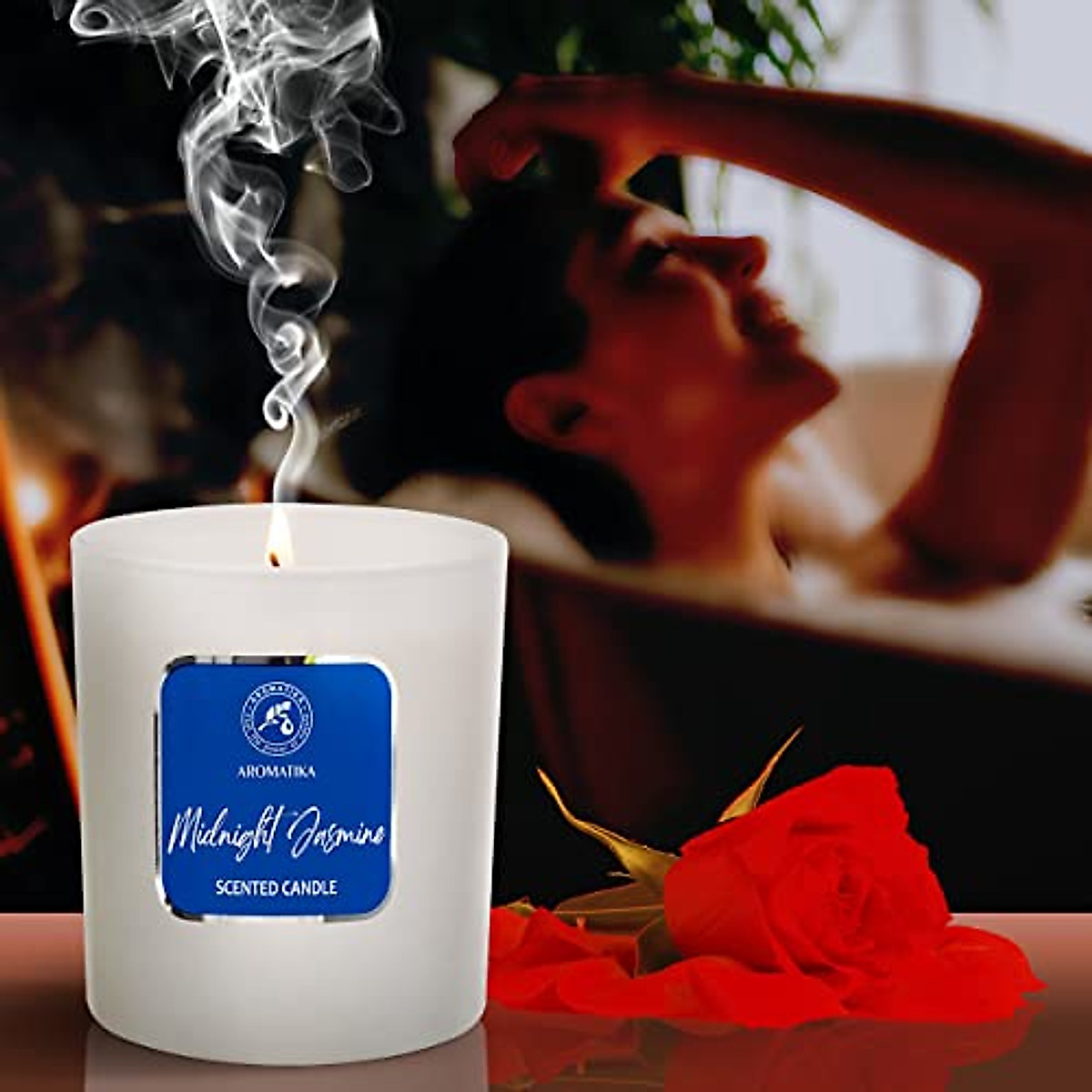 Scented Candle Midnight Jasmine - Soywax Candle with Essential Oil - Glass Candle Gift - Aromatherapy Candle - Up to 45 Hours Burn Time - Soy Wax Candles - Home Scented Candles