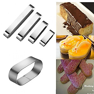 4pcs Mousse Rings Stainless Steel Mini Cookie Cutters Mini Long Oval Mousse Ring Mold Metal Baking Tiramisu Mold for Kitchen Baking Sponge Cakes Dessert Pies