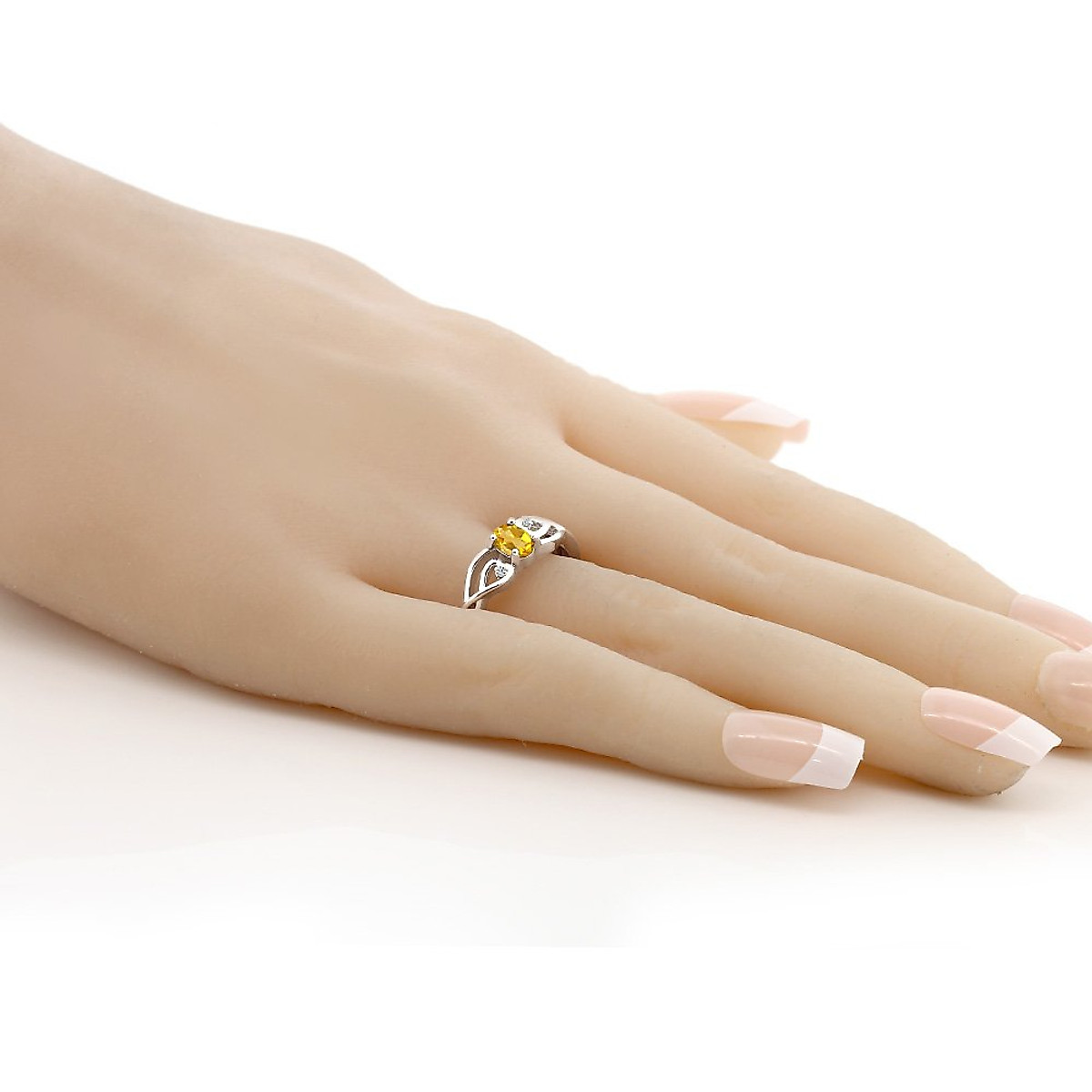 Gem Stone King 925 Sterling Silver Yellow Citrine and White Lab Grown Diamond Ring For Women (0.41 Cttw, Gemstone Birthstone, Available In Size 5, 6, 7, 8, 9)