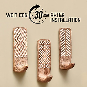 Indian Shelf 3 Pack No Damage Wood Wall Hooks- Adhesive Wall Hooks -Boho Key Decorative Wall Hooks for Hanging- Wood Hangers -Sticky Coat Hooks Wall Mount- Towel Hooks for Bathroom Wall Mounted-Style1