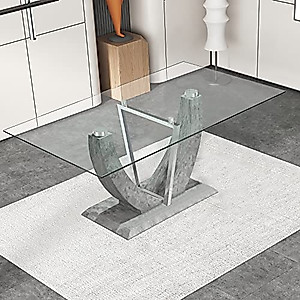 67" Rectangular Glass Dining Table - Tempered Glass Kitchen Table - Big Modern Glass Dining Room Table for 6-8 Person,Modern Clear Dining Glass Top Thick 0.39" for Living Room & Kitchen