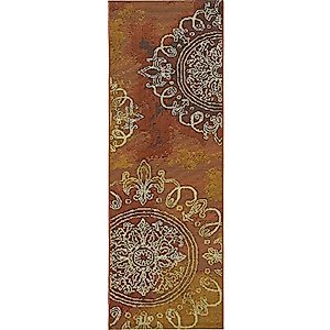 Unique Loom Outdoor Modern Collection Area Rug - Trio (2' x 6' 1" Runner, Rust Red/ Gold)