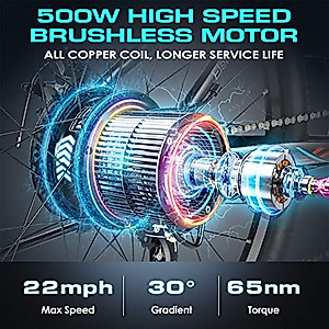 Vivi Electric Bike 27.5" Electric Mountain Bike 500W Ebikes for Adults with 48V 10.4AH Removable Lithium Battery, Shimano 21-Speed, Adult Electric Bicycles