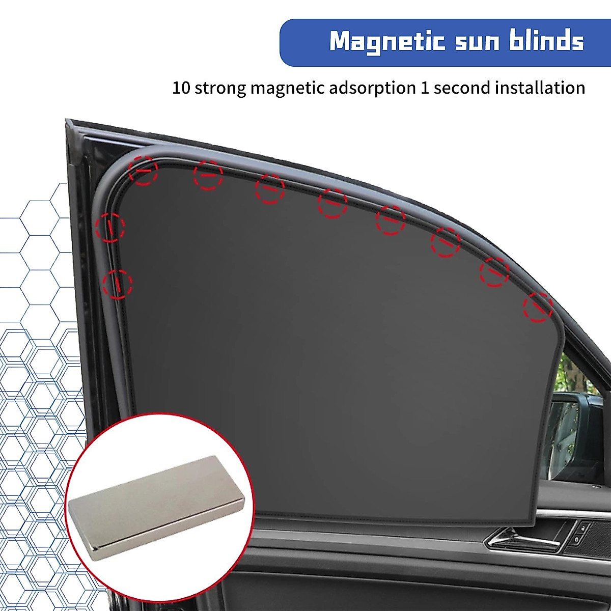 NGHEY 4 PCS Opaque Car Window Sunshade, Black Glue/Silver Titanium Cloth Full Blackout Sunshade, Heat Insulation and Sunscreen Window Curtain, Suitable for Most Models (Black)