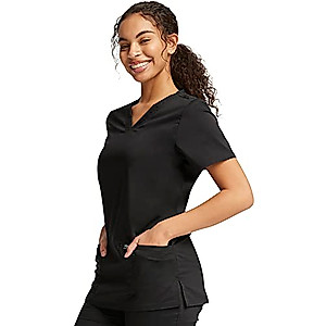 V-Neck Scrubs for Women Workwear Revolution, Soft Stretch, Easy Care WW620, L, Black