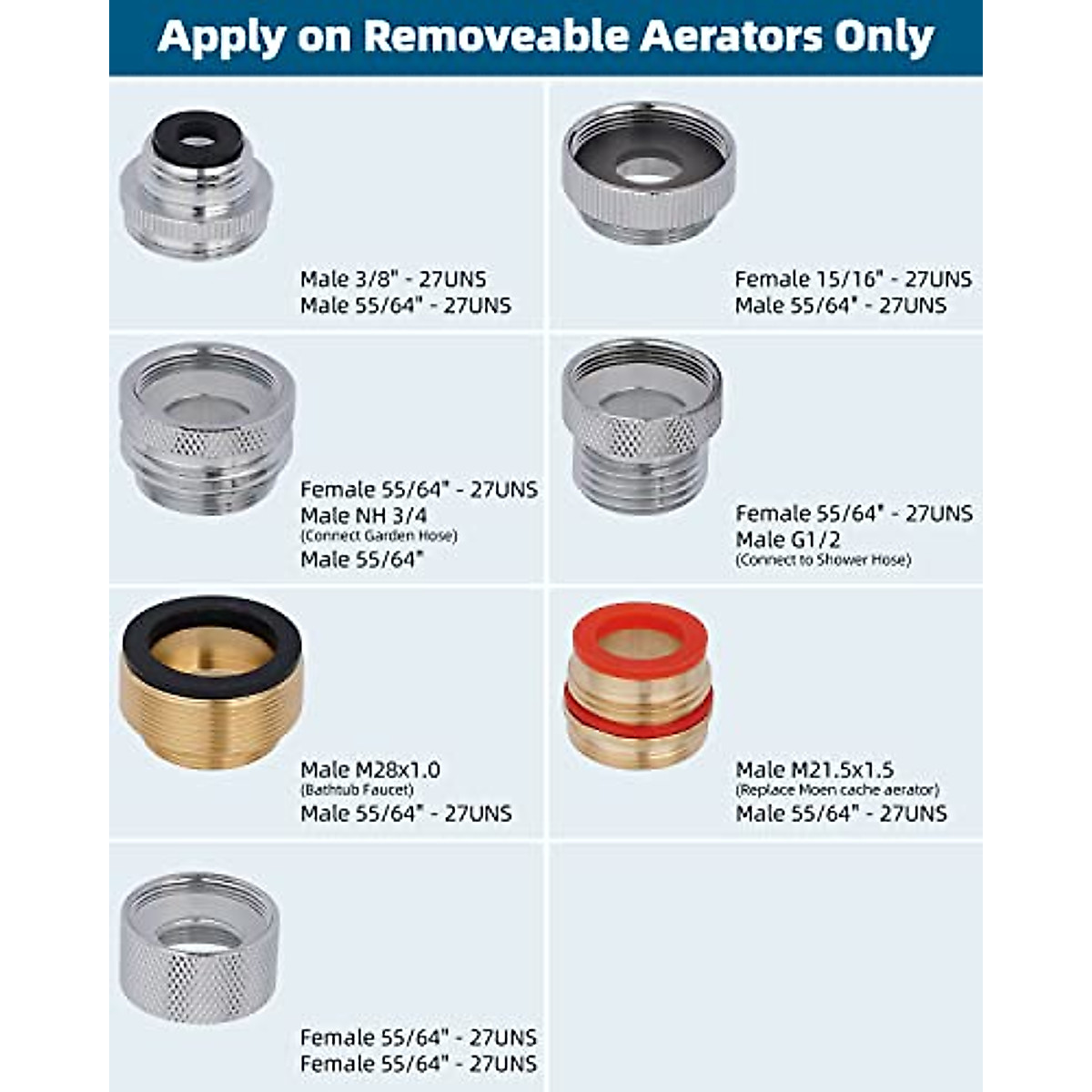 Hibbent 15 Pieces Faucet Adapter Kit, Brass Aerator Adapter Set for Faucet Tap with Removable Aerator to Connect Garden Hose, Aerator, Water Filter Adapter for Faucet Sink - Male/Female, Chrome