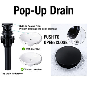KZH Matte Black Bathroom Faucet 3 Hole, 8 inch Widespread Bathroom Faucet with Pop Up Drain, Bathroom Sink Faucet with 360° Swivel Spout, 2 Handle Vanity Faucet with Water Supply Hoses
