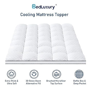 Queen Mattress Topper Pillow Top Extra Thick Cooling Mattress Pad Cover for Back Pain Plush Soft with 8-21 Inch Deep Pocket 3D Snow Down Alternative Fill - White