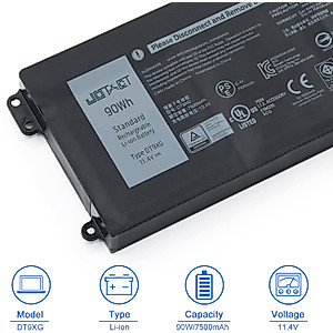 JOTACT DT9XG (11.4V 90W/7500mAh 3-Cell) Laptop Battery Compatible with Dell Alienware Area-51m ALWA51M-1766PB i9-9900K D1733B D1746B D1746W D1766B D1766W D1968B D1968W Series Notebook 07PWKV 0KJYFY