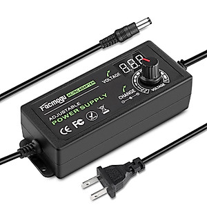Facmogu 3V-12V 5A 60W Adjustable Power Supply with LED Display, Variable DC 3V 5V 6V 9V 12V Universal AC/DC Adapter, 100V-240V AC to DC 3-12V Switching Power Converter Multi-Voltage Regulated Adaptor