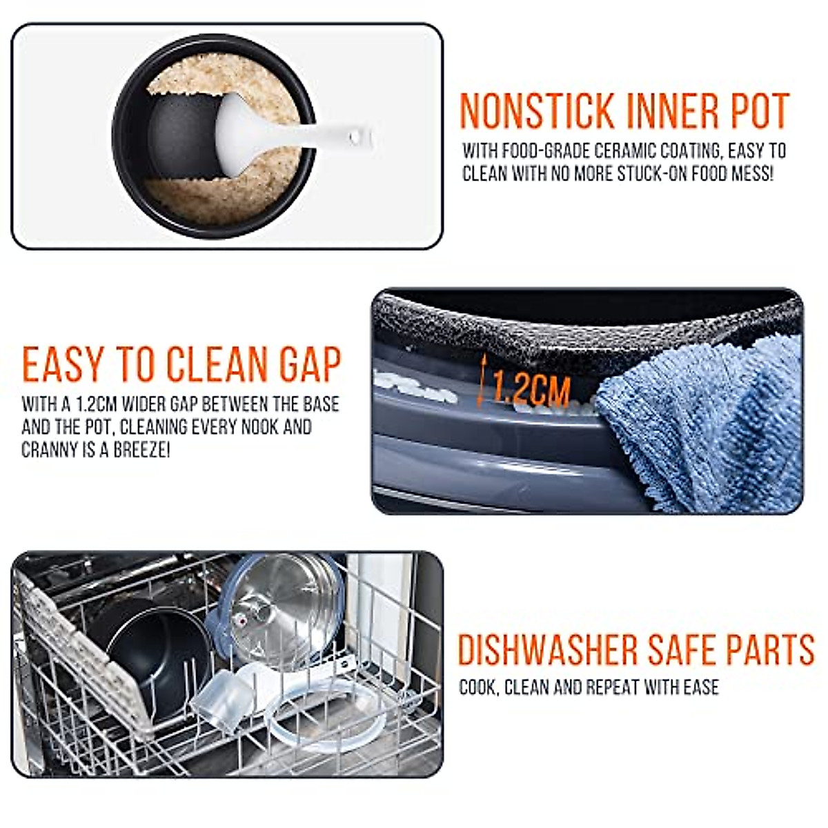 Bear Rice Cooker 3 Cups (Uncooked), Fast Electric Pressure Cooker, Portable Multi Cooker with 10 Menu Settings for White/Brown Rice Oatmeal and More, Nonstick Inner Pot