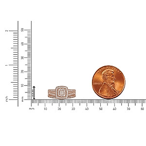 DZON Sterling Silver with Rose Gold Plating 1/4CT TDW Round Diamond Split Shank Cushion Cluster Halo Wedding Ring Sets Love Gift for Women (I-J,I2)