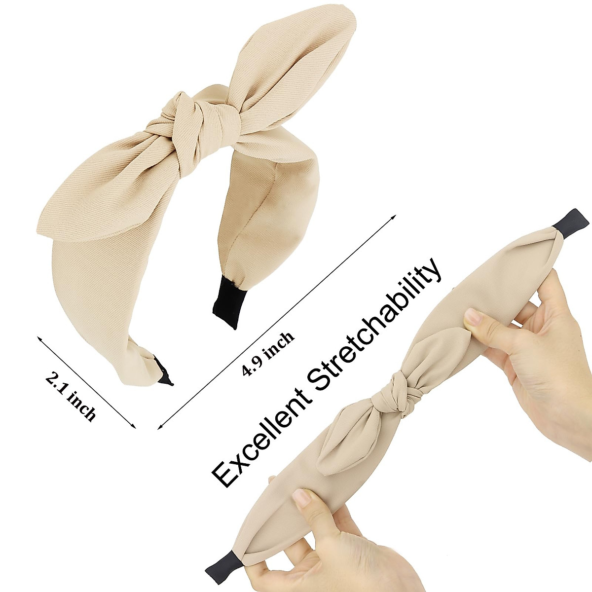 Jaciya 6 Pieces Knotted Bow Headbands for Women Wide Black Headbands for Girls Hair Accessories Knot Headband with Bow(Black/Brown/Khaki/White)