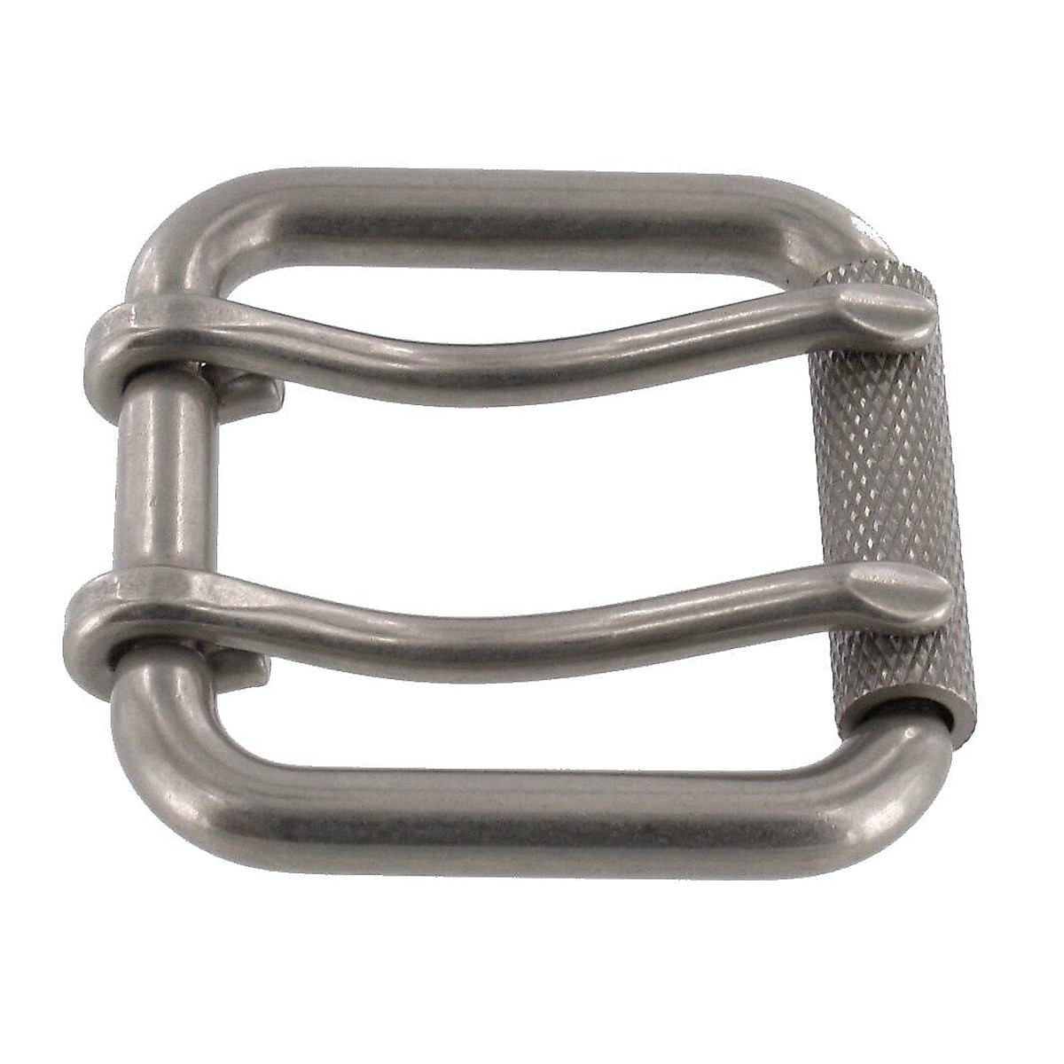 B7357 Nickel Matte, Double Prong Roller Buckle, w/Textured Roller, Solid Brass-LL, Multiple Sizes