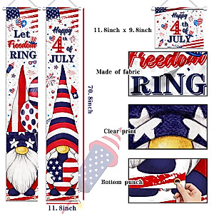 4th of July Gnomes Porch Sign Banner,4th of July Decorations Patriotic Gnome Door Hanging Banner Supplies for Independence Day Memorial Day Party Decorations