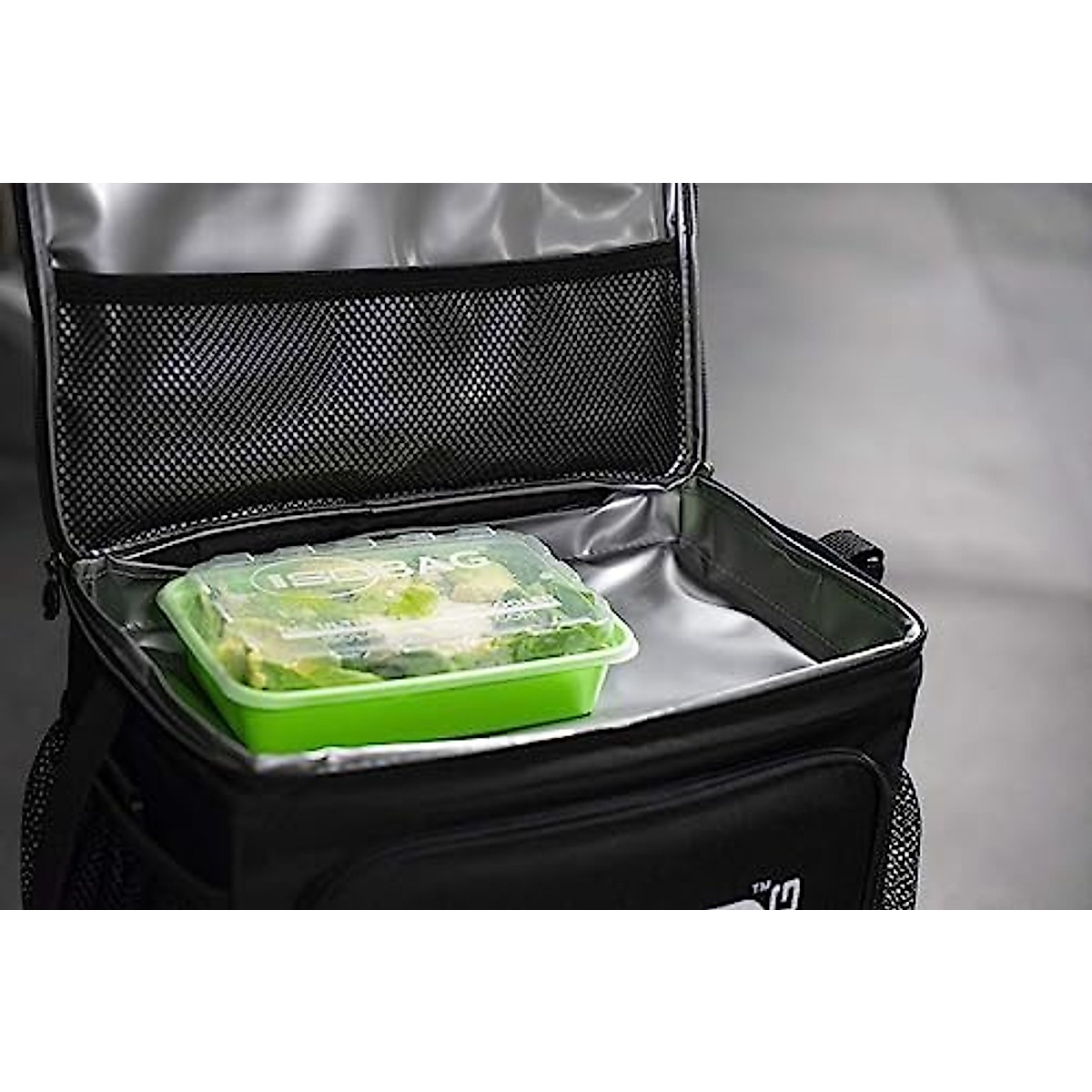 Isolator Fitness 6 Meal ISOCUBE Meal Prep Management Insulated Lunch Bag Cooler with 12 Stackable Meal Prep Containers, 3 ISOBRICKS, and Shoulder Strap - MADE IN USA (Blackout)