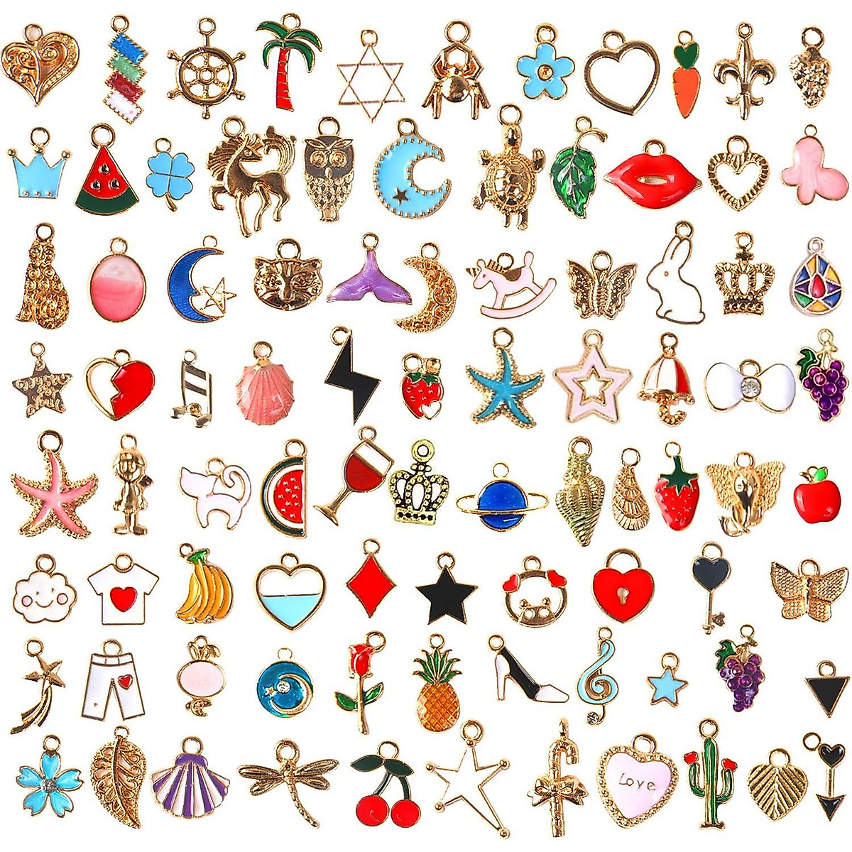 SANNIX 110pcs Assorted Gold Plated Enamel Pendants Necklace Bracelet Charms for Jewelry Making