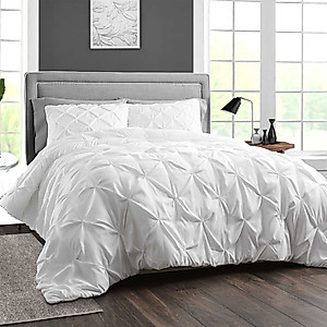 Sleep Habits Egyptian Cotton 1000 TC Premium Pinch 3 Pc Duvet Cover Set - Breathable All Season Comforter Cover Zipper Closure & Corner Ties (White, Oversized Queen Size)