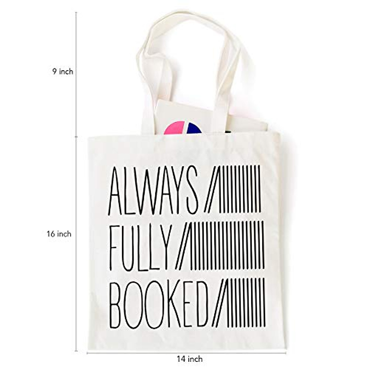 Ihopes Always Fully Booked Reusable Tote Bag | Funny Library Canvas Tote Bag School Bag Book Lovers Gift for Bookworm Teens Men Women Friends Kids