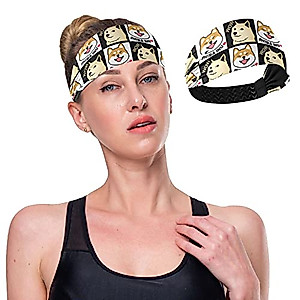 Unisex Workout Headbands Black-Grid-Shiba-Inu-Doge Elastic Yoga Sweatband Stretchy Sports Hairband